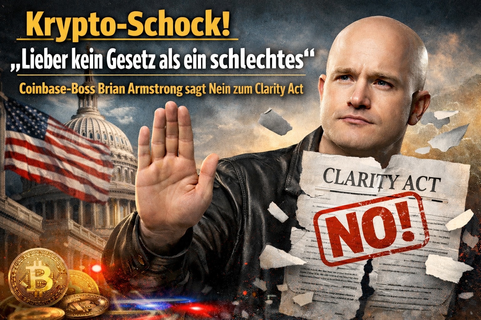 Coinbase-Boss Brian Armstrong lehnt Clarity Act ab